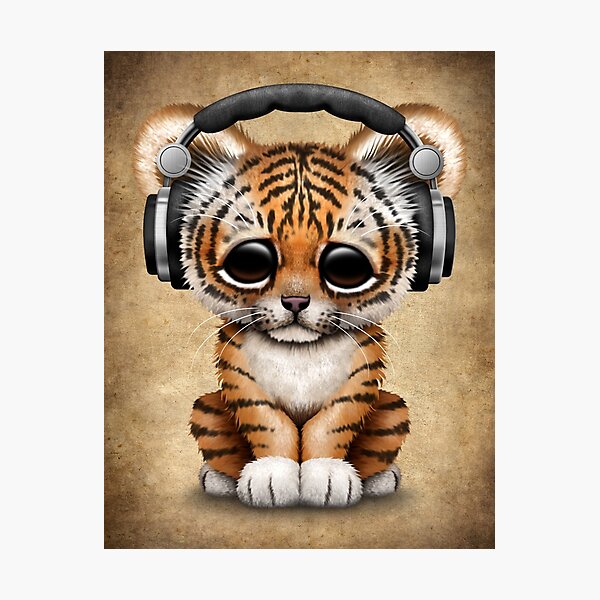 "Cute Tiger Cub Dj Wearing Headphones " Photographic Print by ...