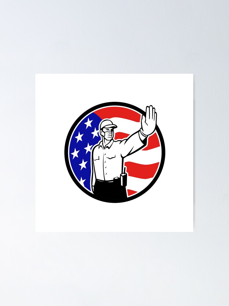 "American Border Patrol Officer Wearing Face Mask Stop Icon" Poster by ...