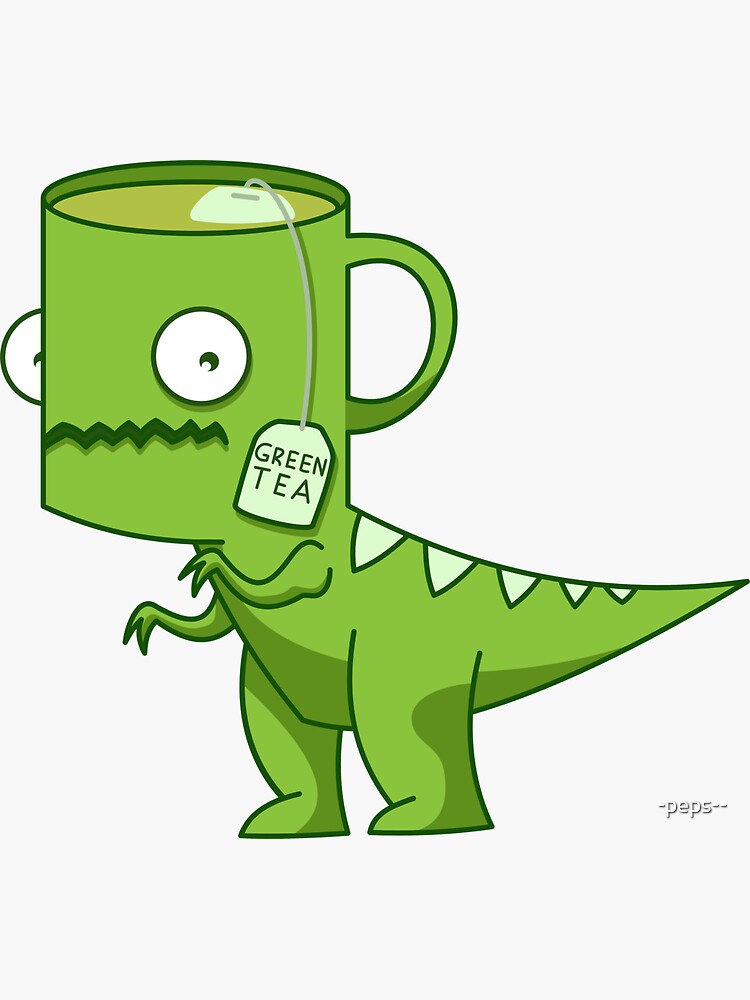 "Green Tea-Rex" Sticker by -peps-- | Redbubble