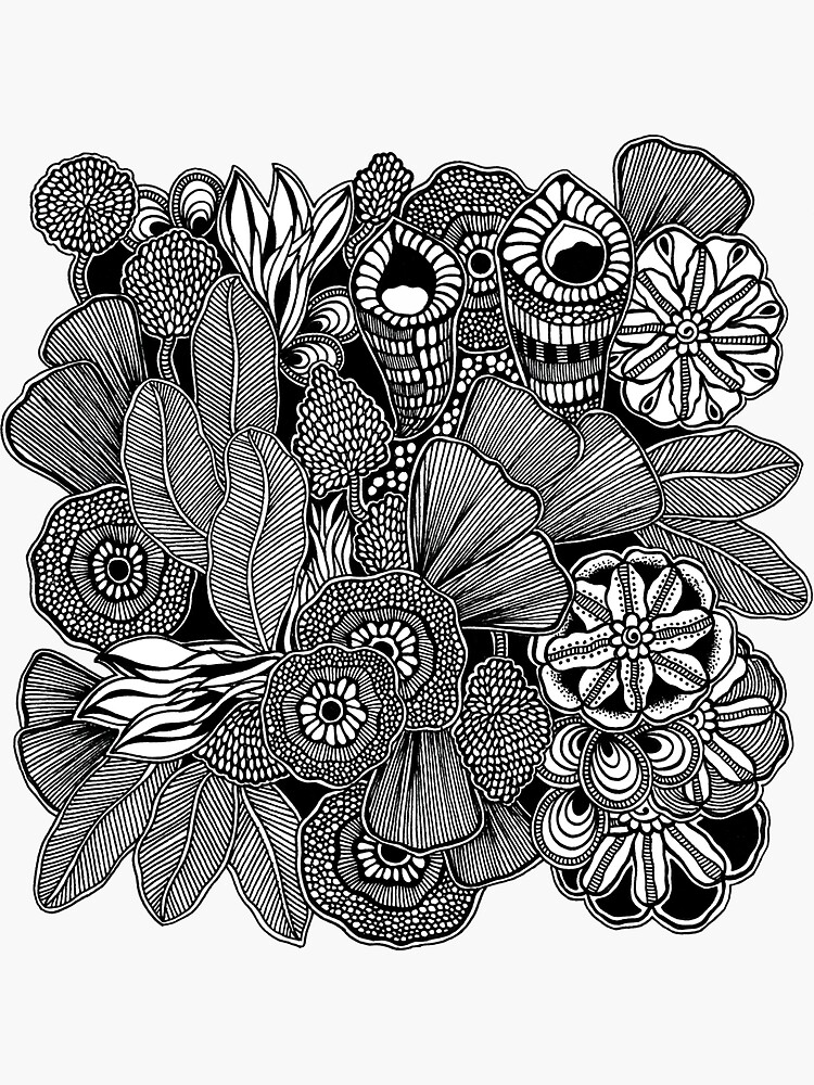 "Rainforest Black and White Doodle Art" Sticker for Sale by ...