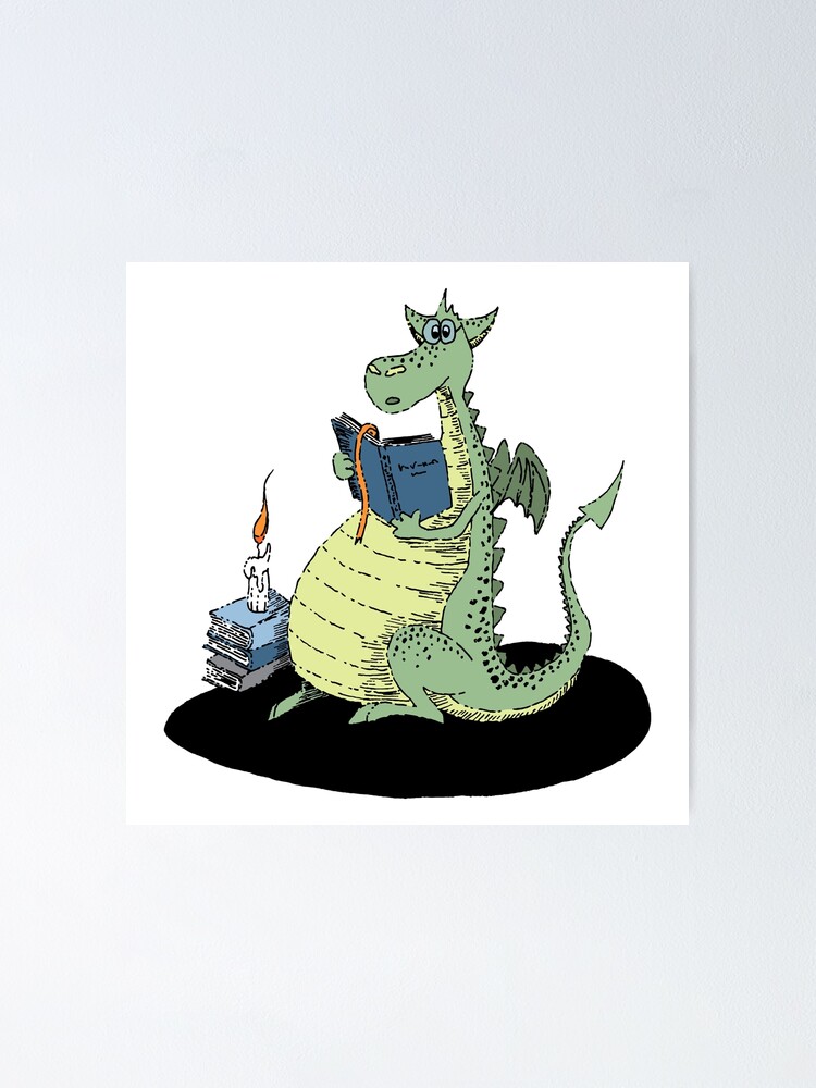 "Cute Dragon Reading a Book" Poster for Sale by PrintablesP | Redbubble