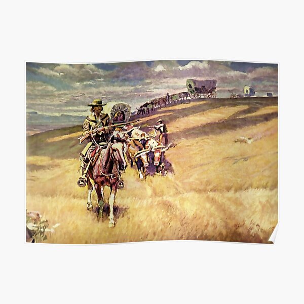 When Wagon Trains Where Dim” by Charles M Russell" Poster for Sale by ...