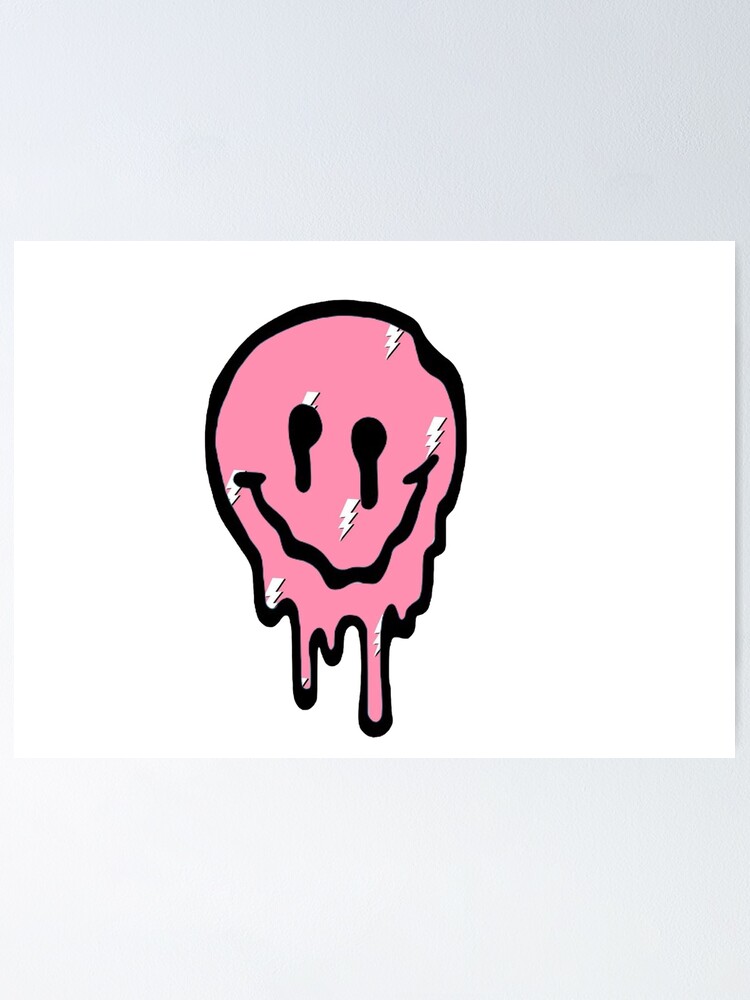"Pink Lightning Bolt Melting Smiley Face" Poster for Sale by ...