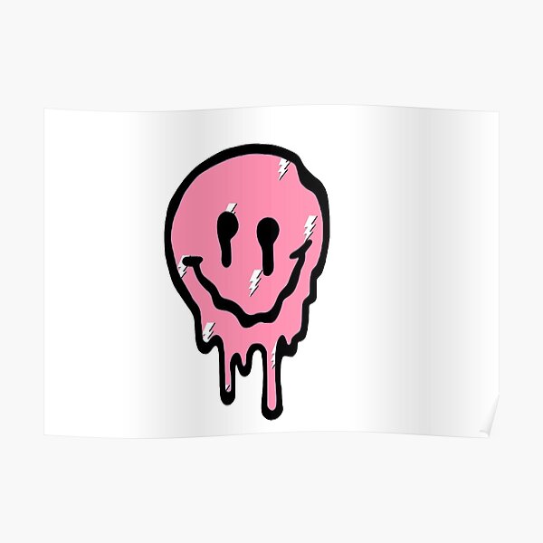"Pink Lightning Bolt Melting Smiley Face" Poster for Sale by ...