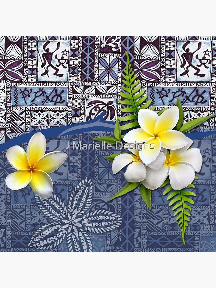 "Blue Hawaiian Tapa and Plumeria" Poster for Sale by JMarielle | Redbubble