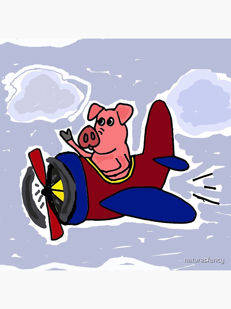 Póster «Gracioso cerdo volando en avión rojo y azul» de naturesfancy ...