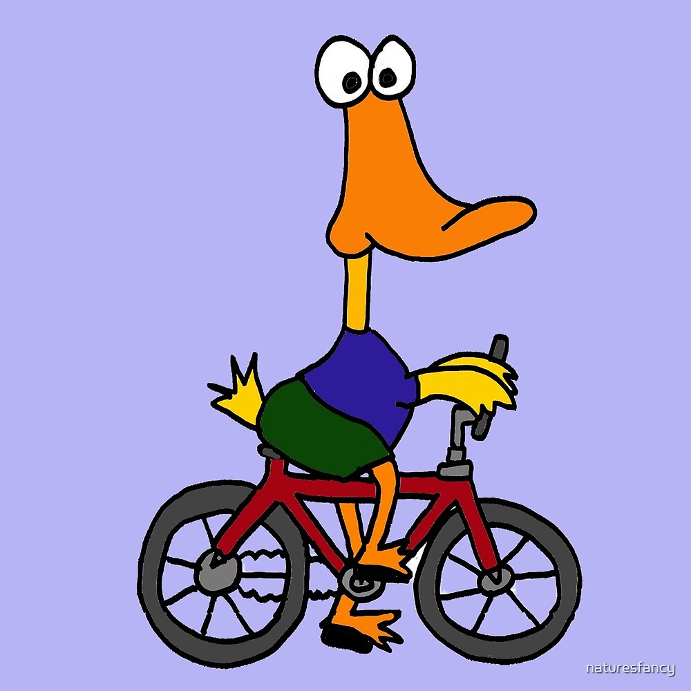 "Funny Yellow Duck Riding Bicycle" by naturesfancy | Redbubble
