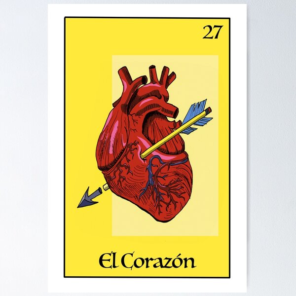 Póster con la obra «El corazón tarjeta de Loteria Mexicana re diseñada ...