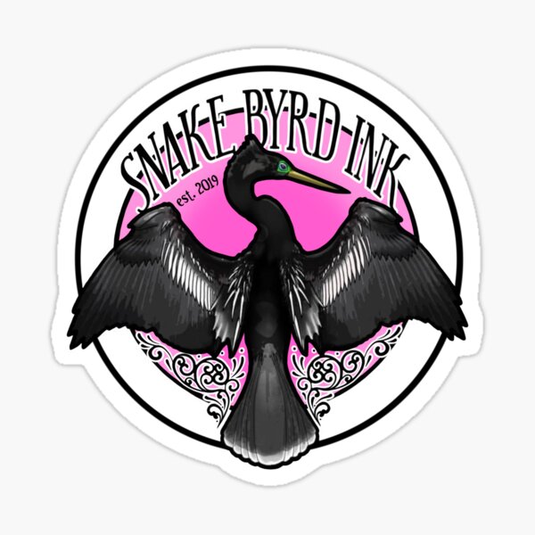 "Large pink SNAKE BYRD INK logo" Sticker by SnakeByrdInk | Redbubble