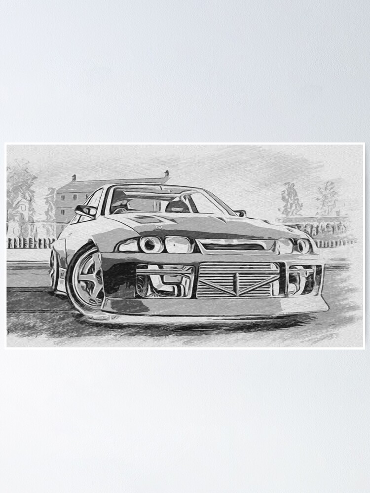 Póster «Godzilla R33 GTS / GTR sketch ART» de iconicmachines | Redbubble