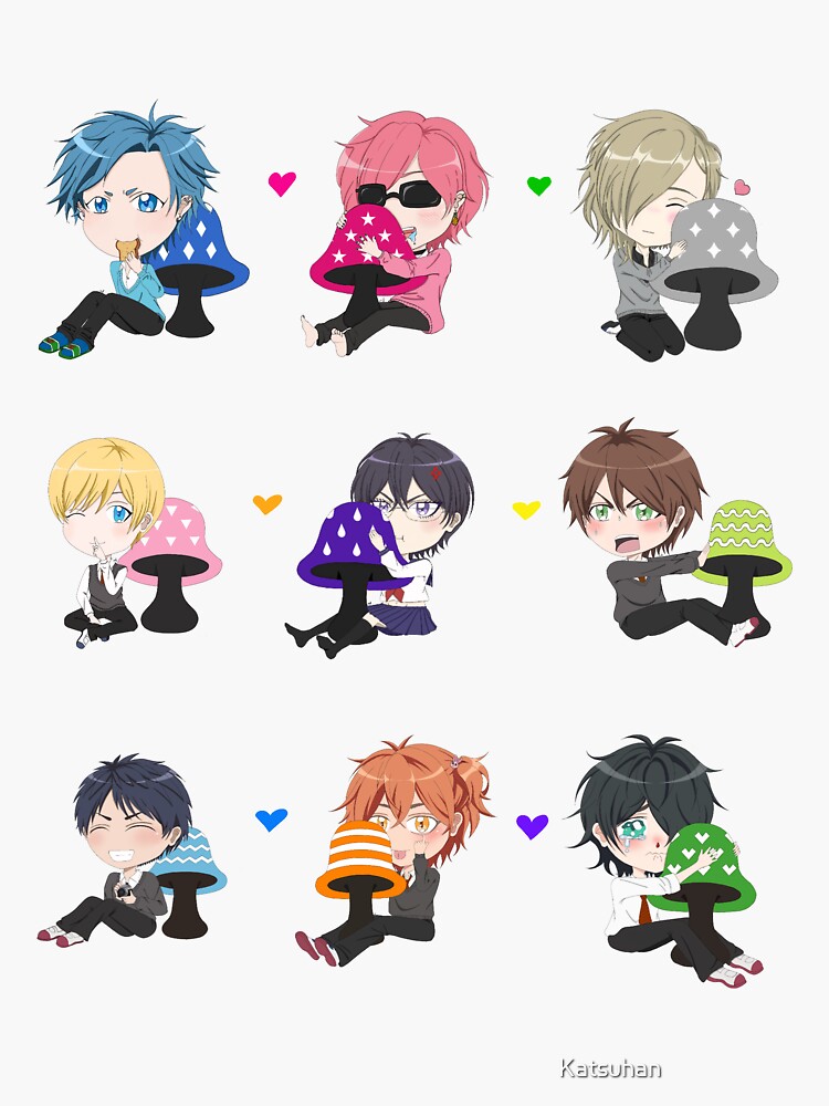 "Yarichin Characters with their Mushrooms (All NINE)" Sticker for Sale ...