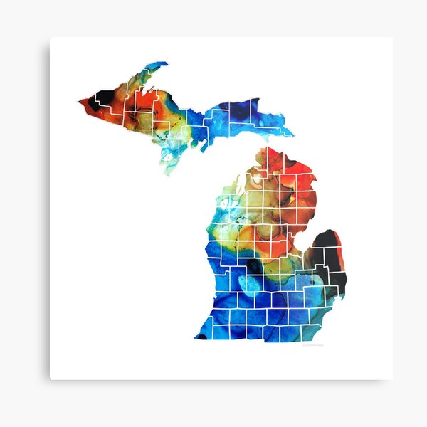 "Michigan State Map - Counties By Sharon Cummings" Metal Print by ...