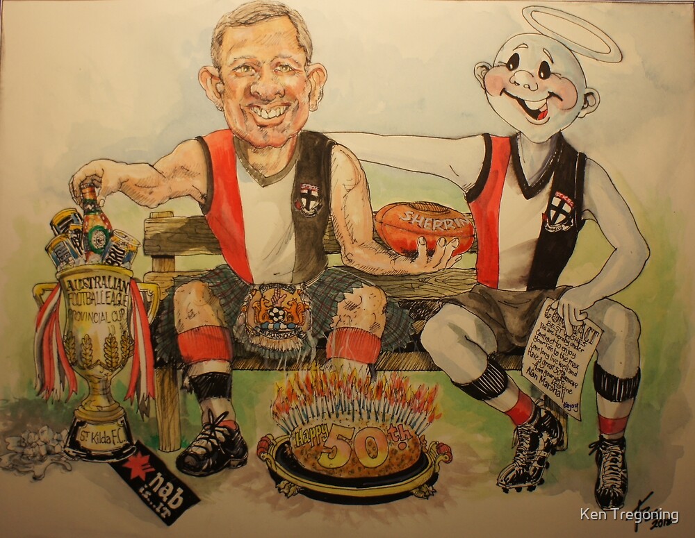 "A 50th Birthday commission Cartoon" by Ken Tregoning | Redbubble