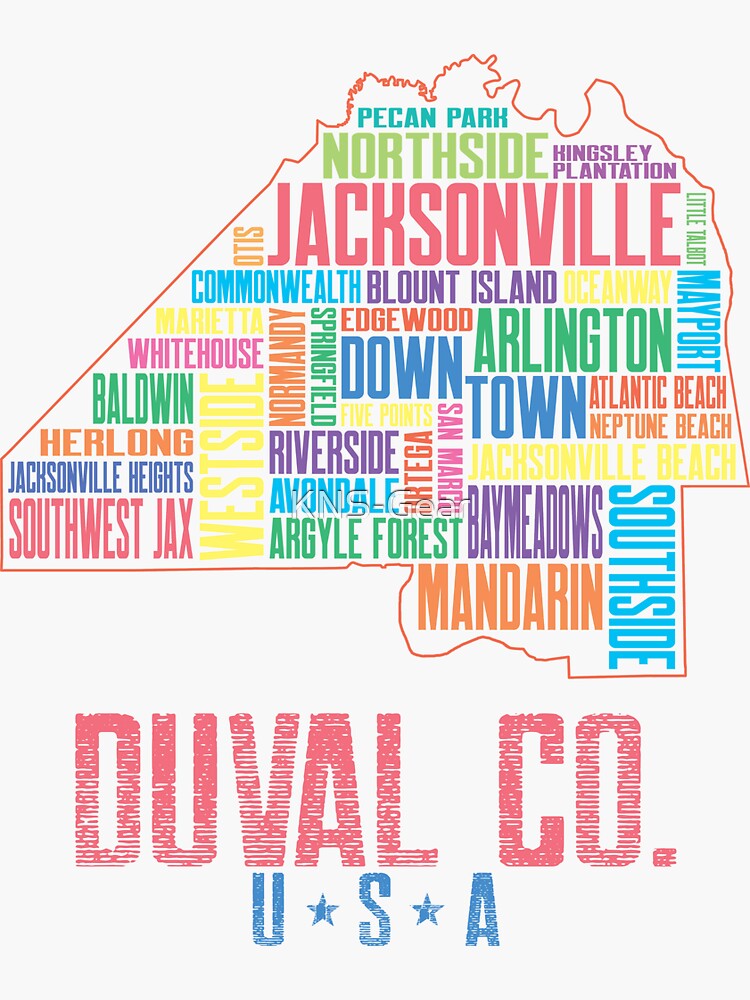 "Jacksonville Duval County Florida USA Map" Sticker by KNS-Gear | Redbubble