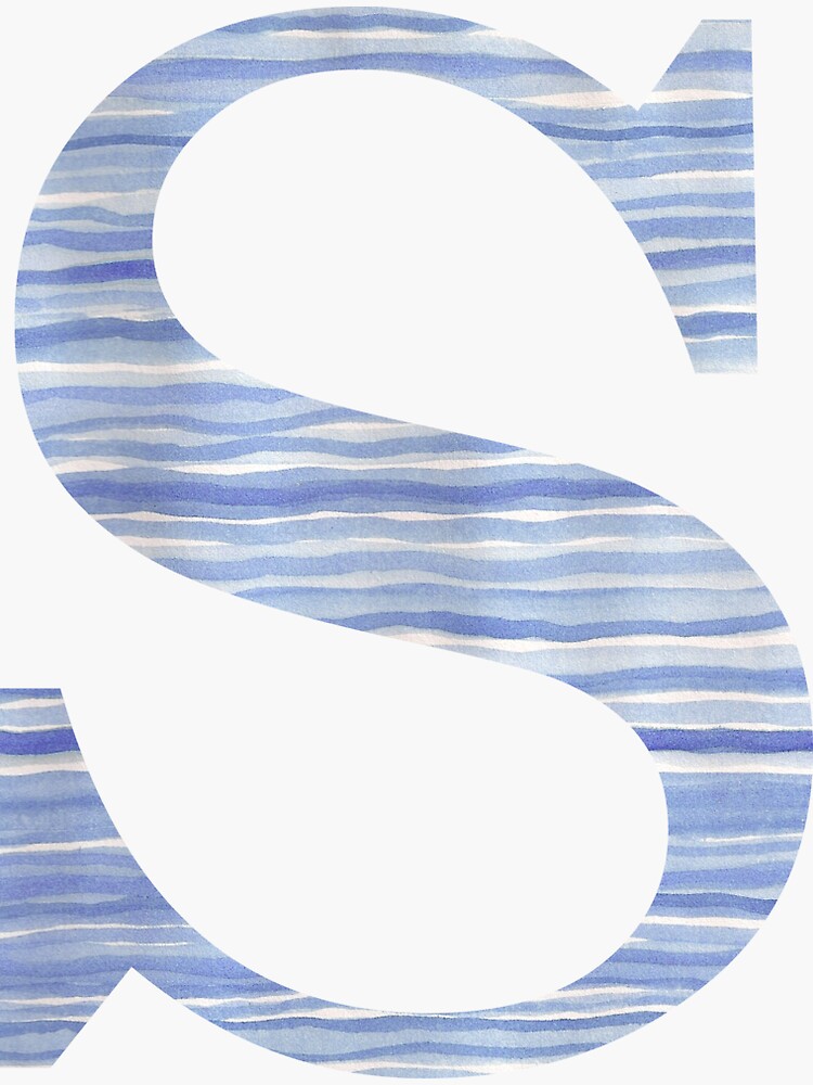 "Letter S Blue Watercolor Stripes Monogram Initial" Sticker by ...