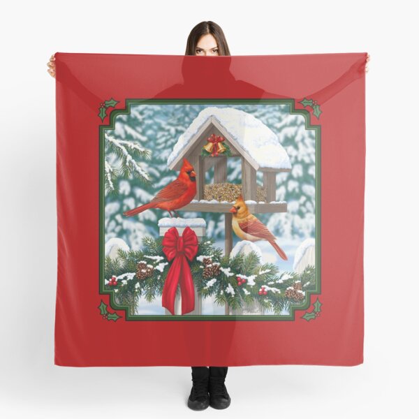 "Cardinal Birds and Christmas Bird Feeder" Scarf for Sale by csforest ...