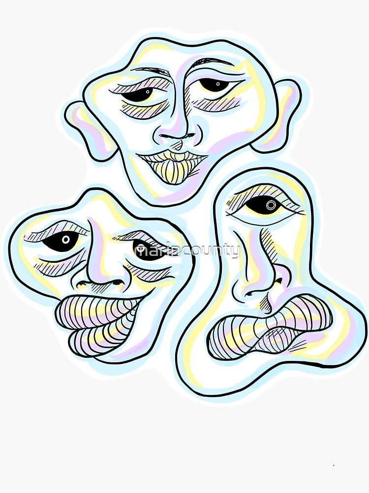 "three wacky faces" Sticker for Sale by marincounty | Redbubble