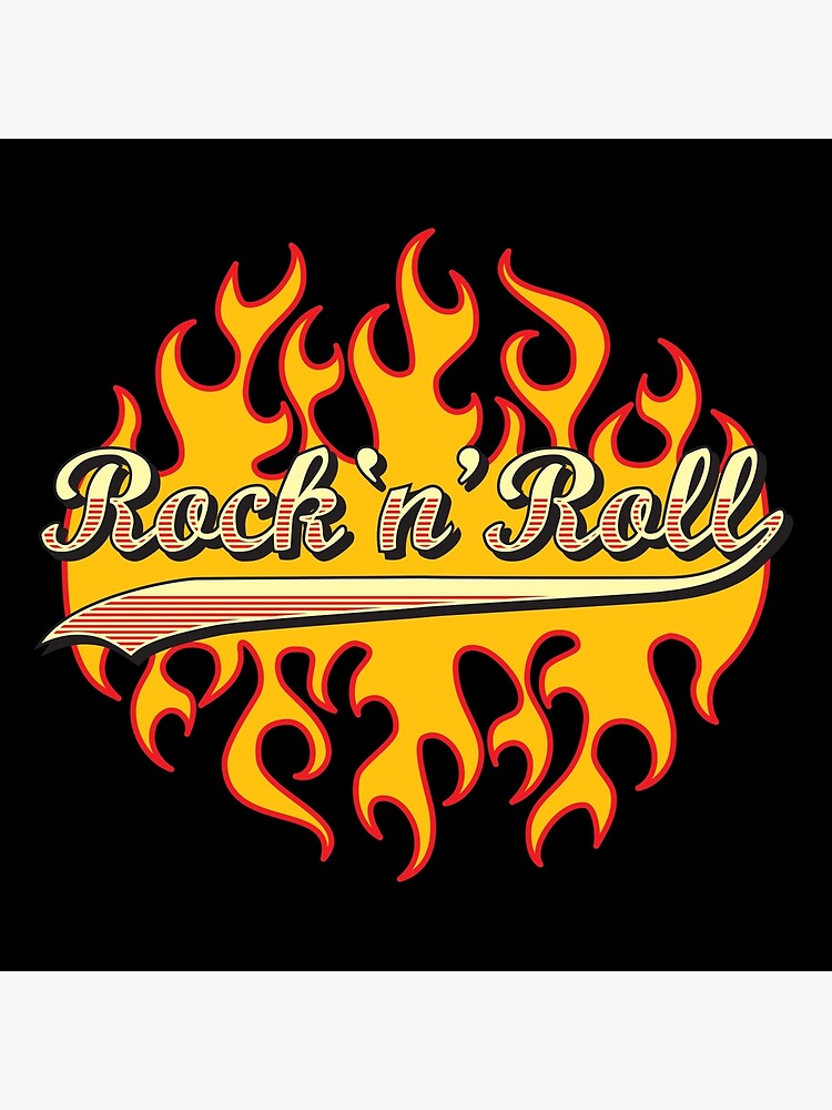 "Rock n Roll - Vintage / Retro Flames Logo" Art Print by GalaxyVisuals ...