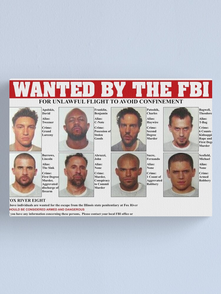 "Prison Break FBI Wanted Poster" Canvas Print for Sale by ...