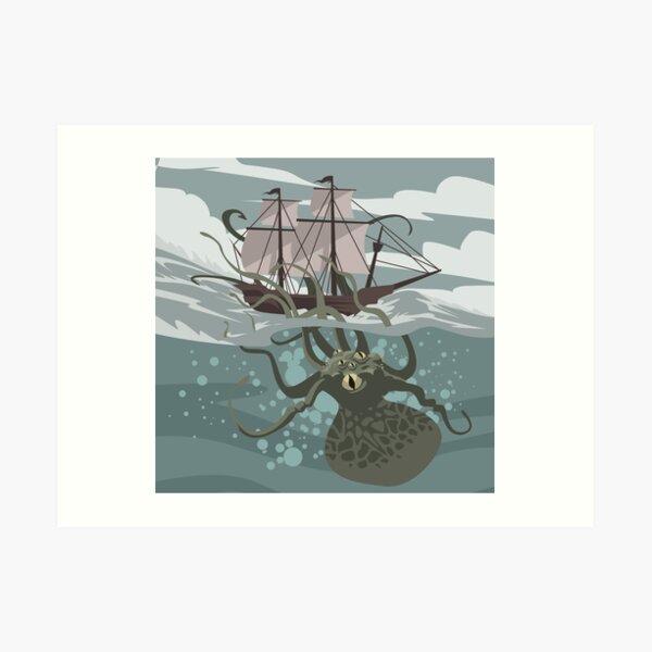 "kraken eating a ship" Art Print by matintheworld | Redbubble