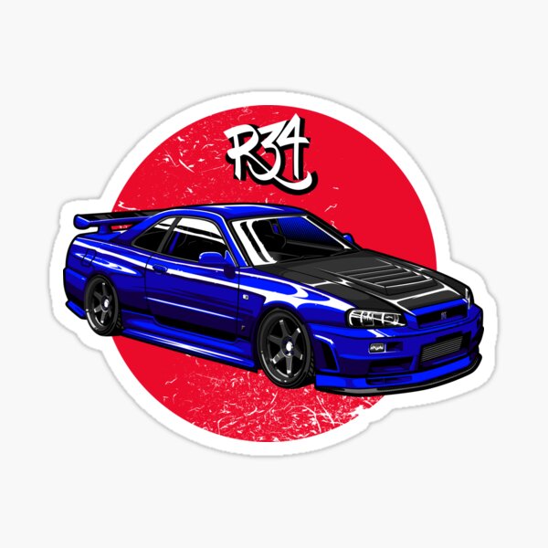 "Nissan Skyline GT-R R34 Blue" Sticker for Sale by Aliaksandr | Redbubble