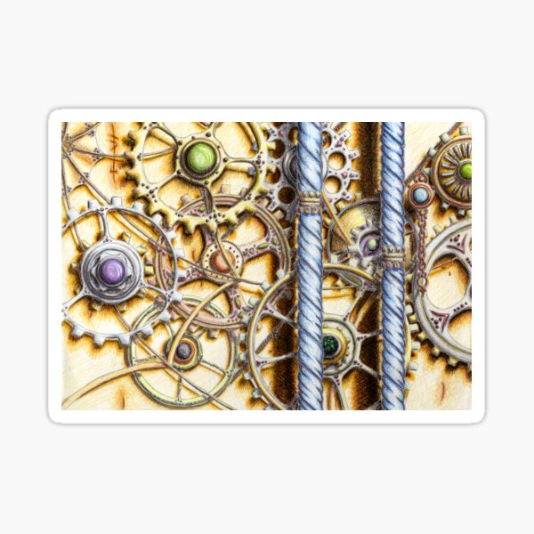 "Cogs #4 - coloured pencil" Sticker by HolyOther | Redbubble