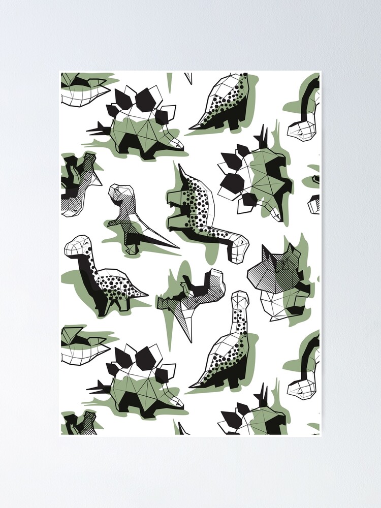 "Geometric Dinos // non directional design white background sage green ...