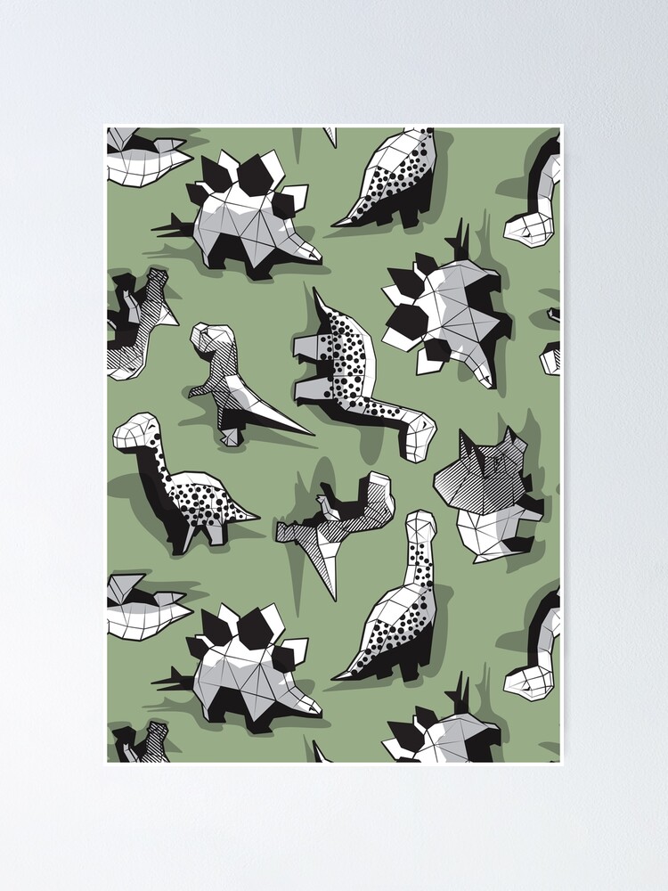 "Geometric Dinos // non directional design sage green background black ...