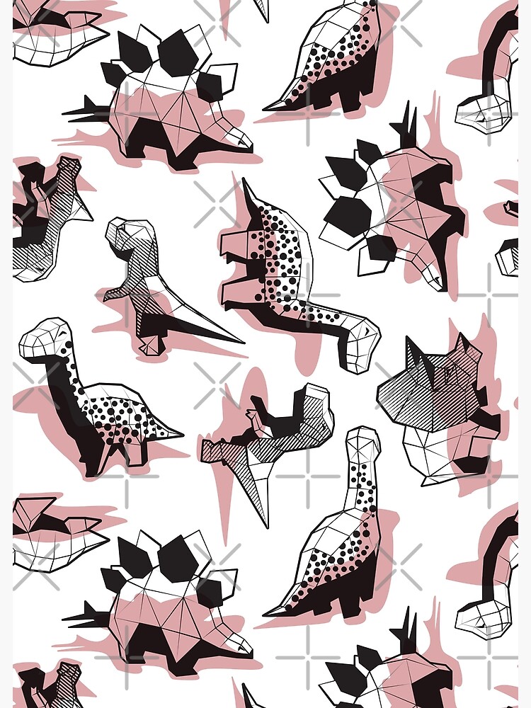 "Geometric Dinos // non directional design white background blush pink ...
