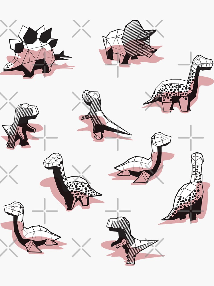 "Geometric Dinos // non directional design white background blush pink ...
