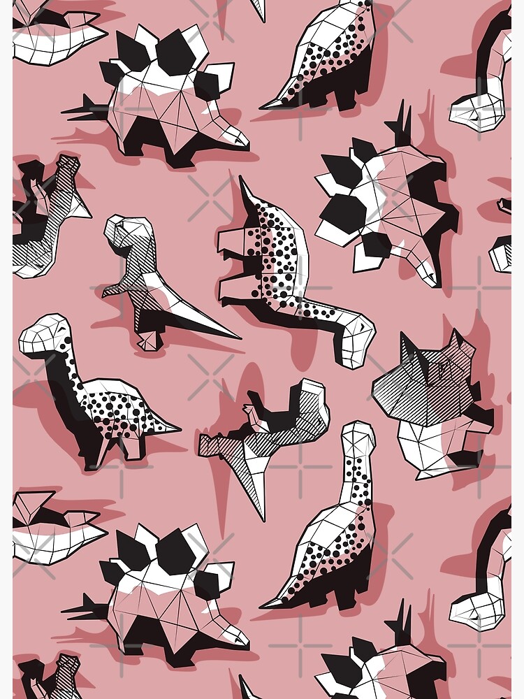 "Geometric Dinos // non directional design blush pink background black ...