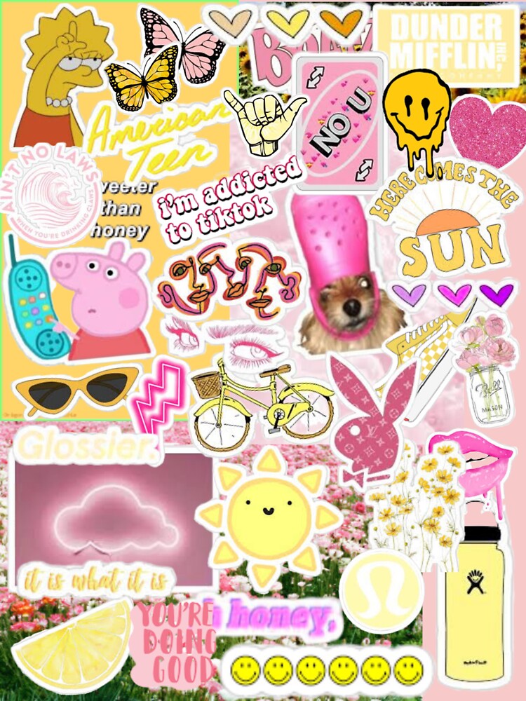 "yellow and pink collage" Sticker for Sale by hallej | Redbubble