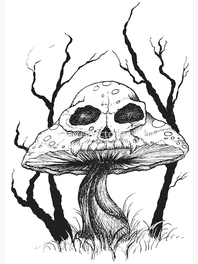 Evil Mushroom Drawing Gothic Mushroom Wall Art Dark Mushrooms And