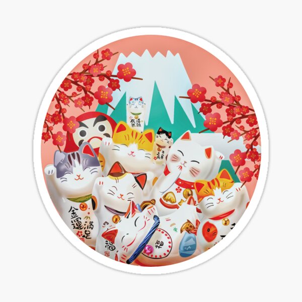 "Maneki Neko Hanami Party" Sticker for Sale by kansaikate | Redbubble