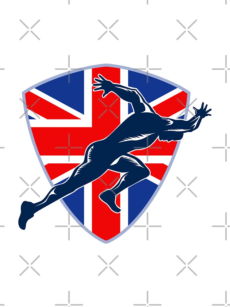 "Runner Sprinter Start British Flag Shield" Art Print by patrimonio ...