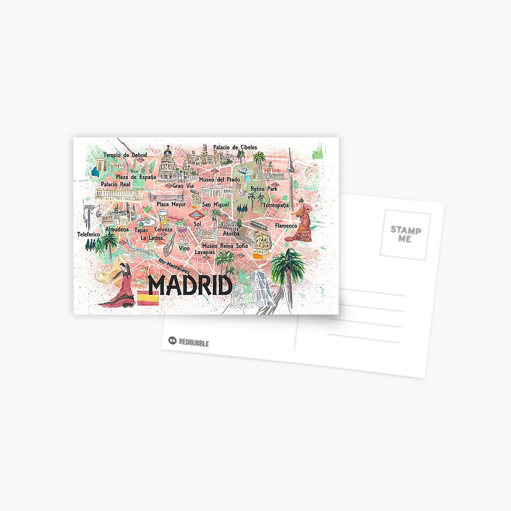 "Madrid Spain Illustrated Travel Map with Roads Landmarks and Tourist ...