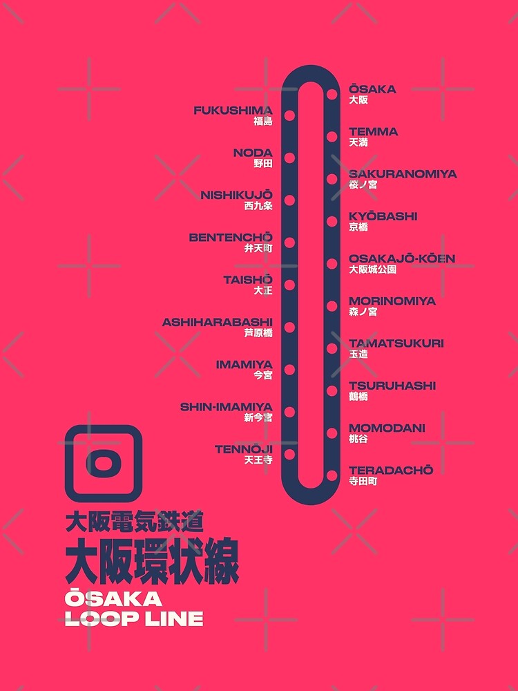 "Osaka Loop Line Train Station List Map Red" Poster for Sale by ...