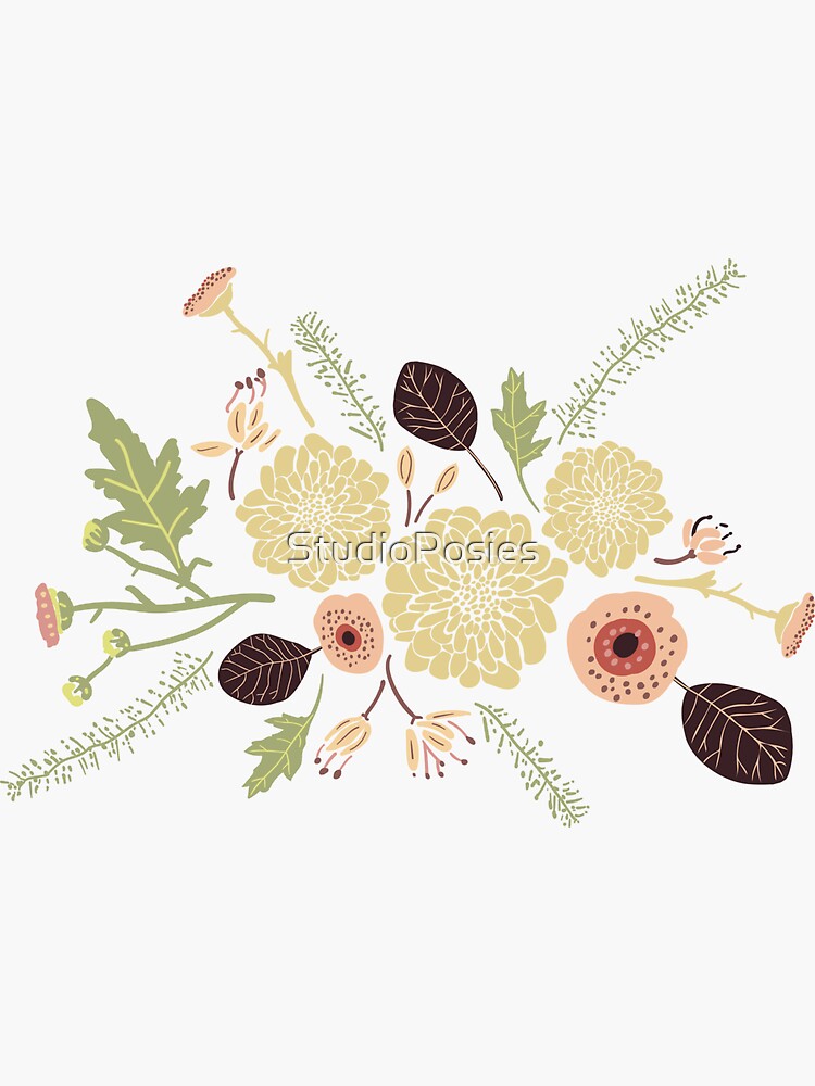 "Cream Playful Floral Mix" Sticker for Sale by StudioPosies | Redbubble