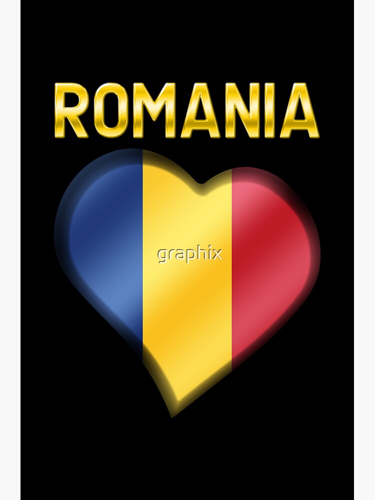 "Romania - Romanian Flag Heart & Text - Metallic" Sticker for Sale by ...