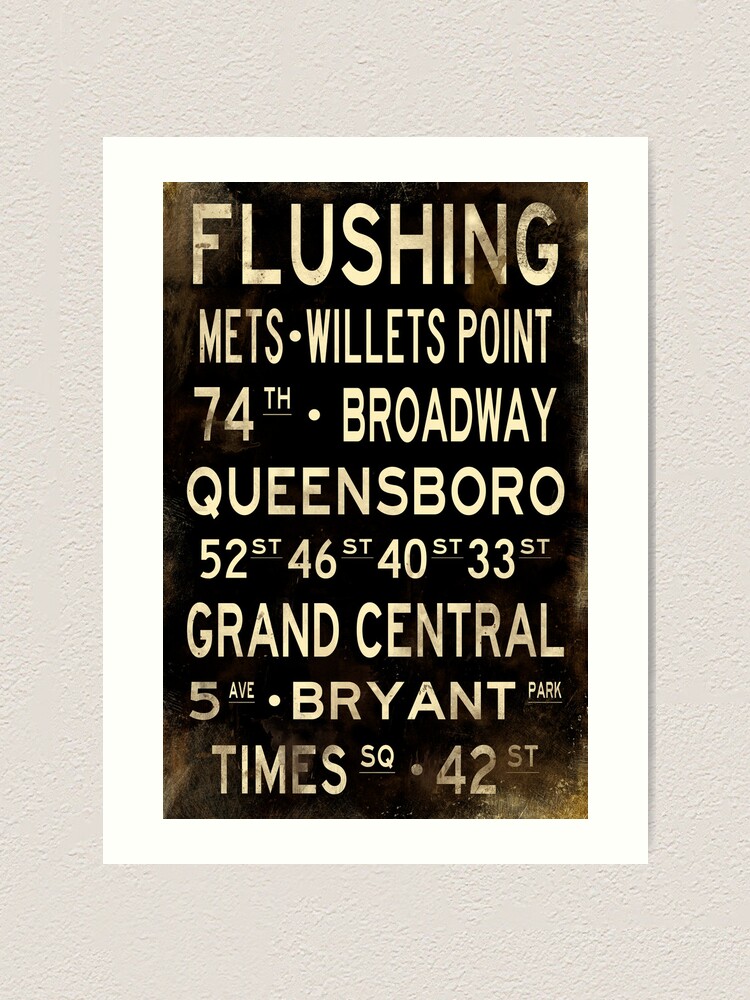 "New York "Flushing" V1 Distressed subway sign art" Art Print for Sale ...