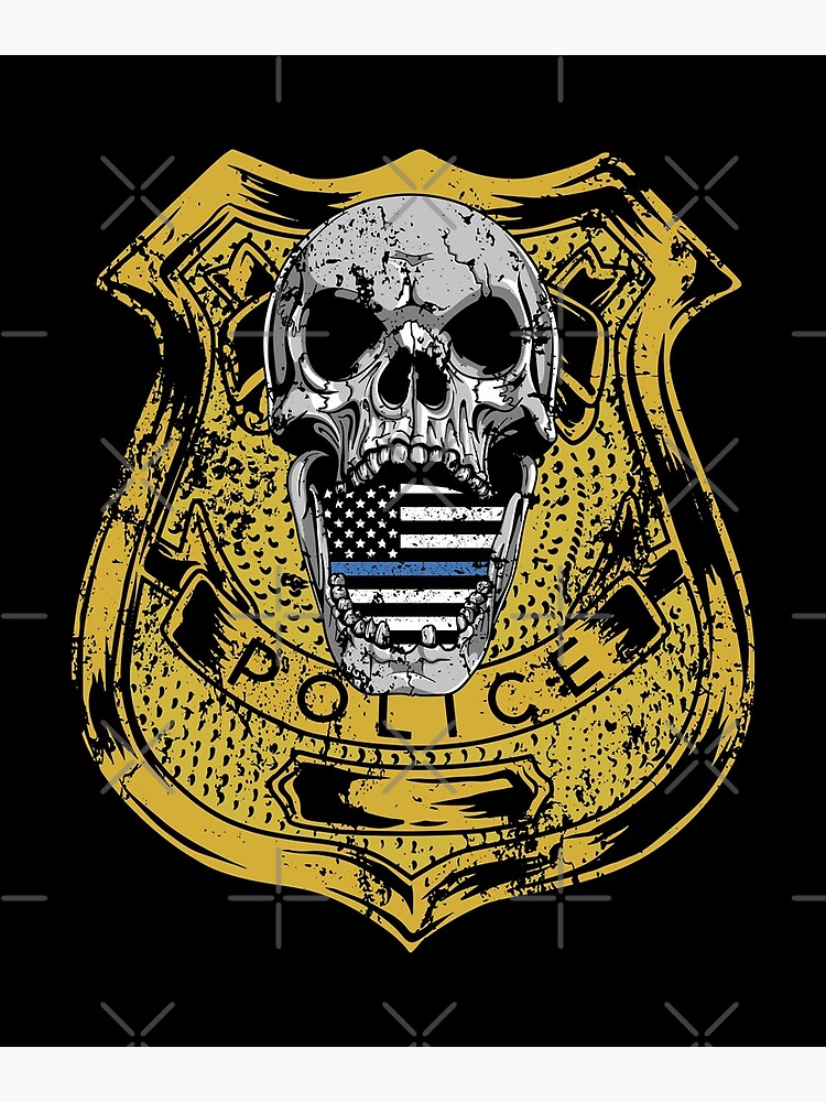 "Thin Blue Line Skull Flag and Police Badge" Art Print for Sale by ...