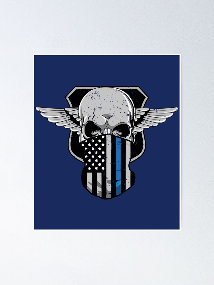 "Thin Blue Line Skull American Flag Bandanna" Poster for Sale by ...
