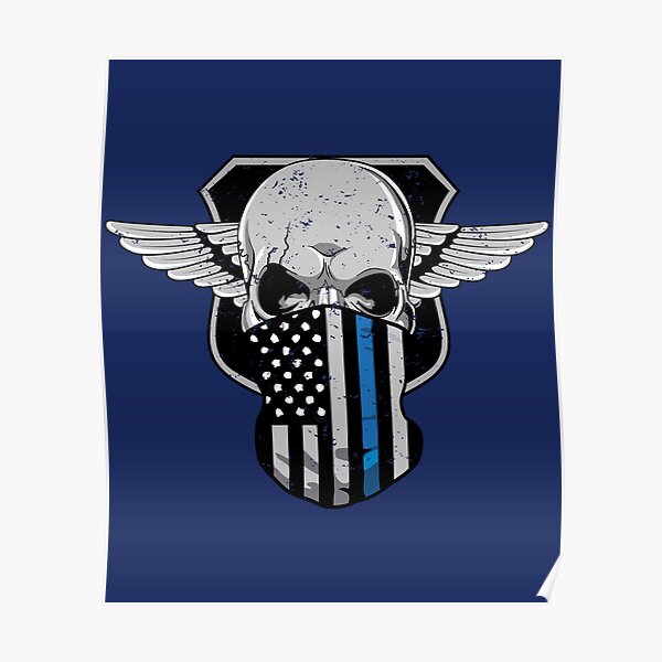 "Thin Blue Line Skull American Flag Bandanna" Poster for Sale by ...