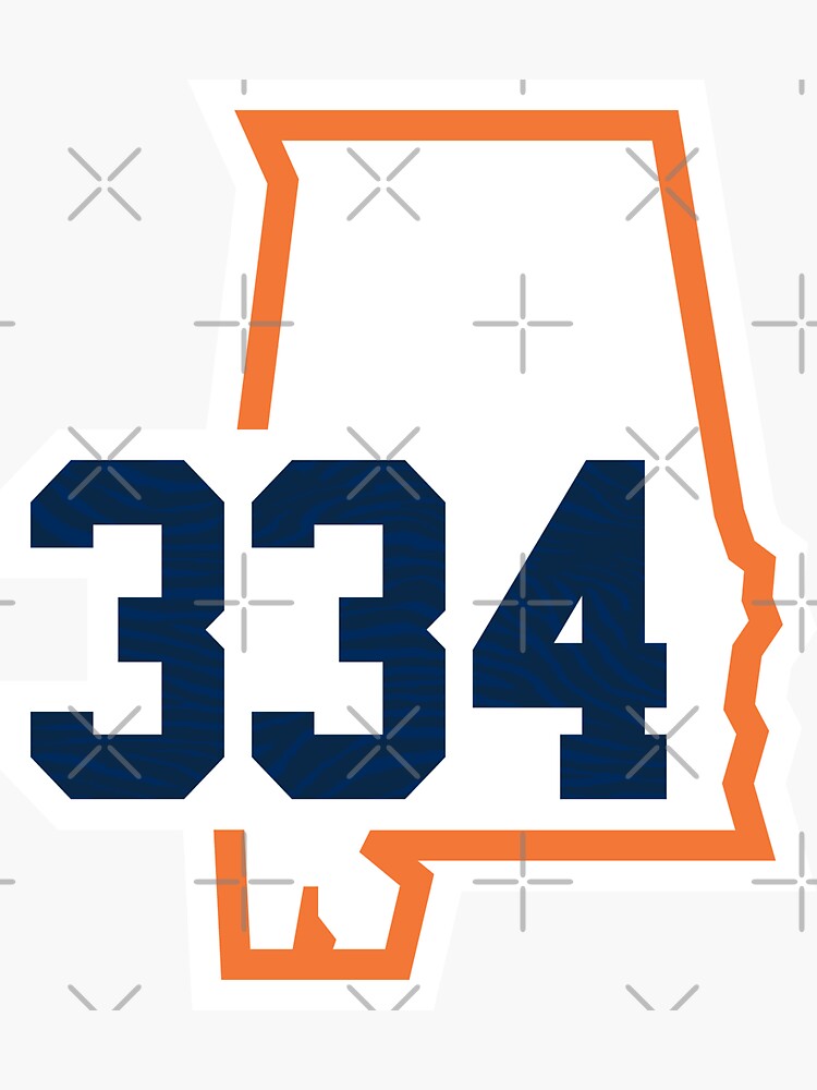 "Alabama 334 Area Code in Orange & Blue" Sticker for Sale by SleepyLab ...