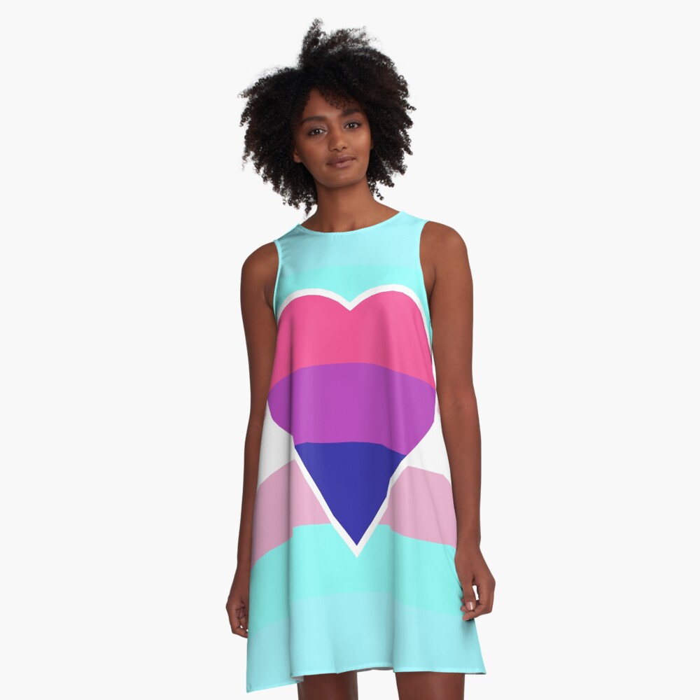 "Transgender Pride Flag with Bisexual/Biromantic Heart" A-Line Dress ...