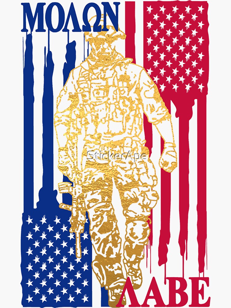"Molon Labe; Moaon Aabe, USA;" Sticker for Sale by StickerApe | Redbubble