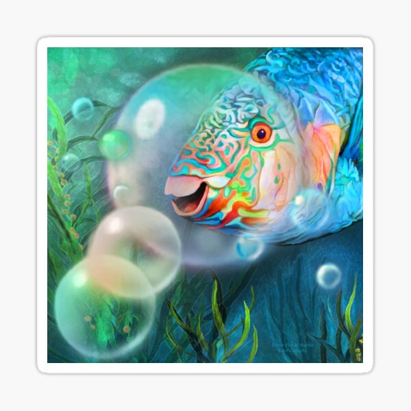 "Parrot Fish - Through A Bubble" Sticker for Sale by carolcavalaris ...