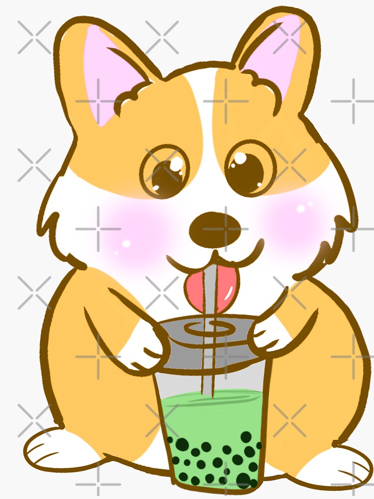 "Kawaii Boba Tea Cute Anime Dog Corgi Bubble Tea " Sticker for Sale by ...