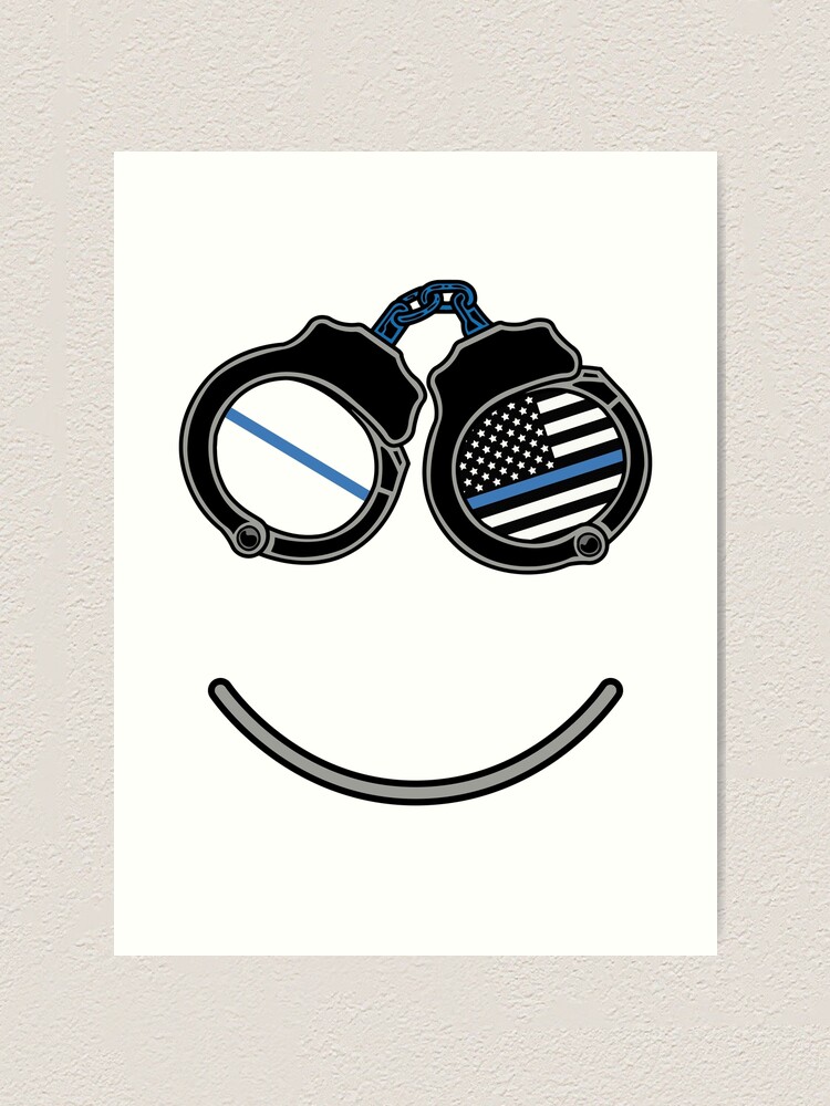 "Thin Blue Line Police Handcuff Smiley" Art Print by MasterKlaw | Redbubble