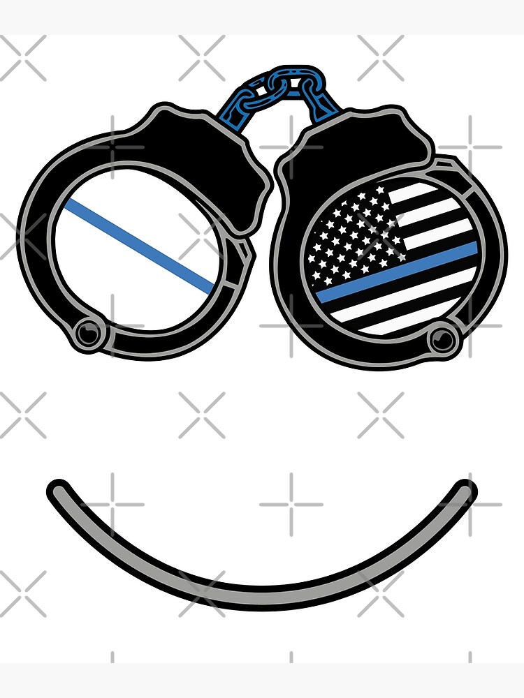"Thin Blue Line Police Handcuff Smiley" Art Print by MasterKlaw | Redbubble